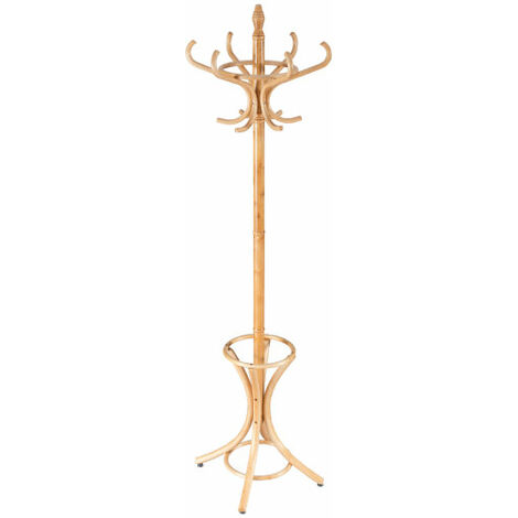 Floor Standing Coat Jacket Stand Solid Wood Hanger with Umbrella Rack