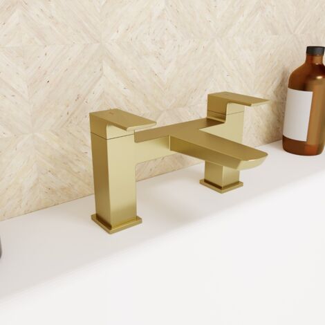 Astra Modern Brushed Brass Bathroom Square Deck Mounted Bath Filler Tap