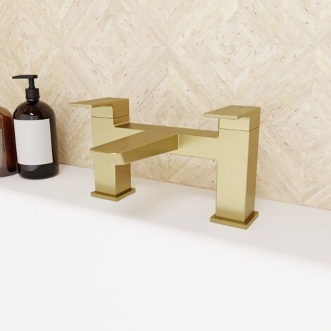 Astra Modern Brushed Brass Bathroom Square Deck Mounted Bath Filler Tap