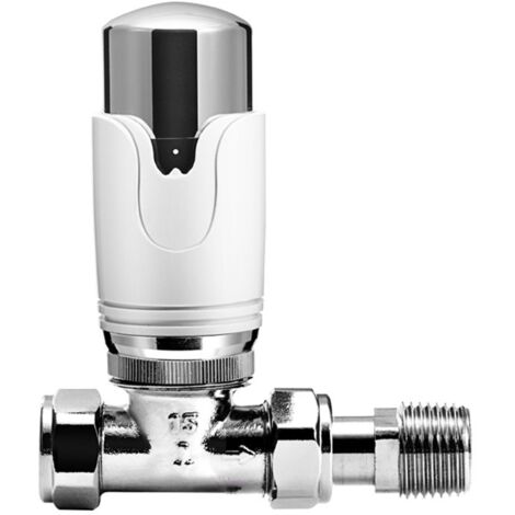 TRV Straight White and Chrome Thermostatic Radiator Valve 15mm