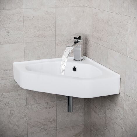 Tulla 395 x 395mm Cloakroom Corner Triangle Wall Hung Basin Sink