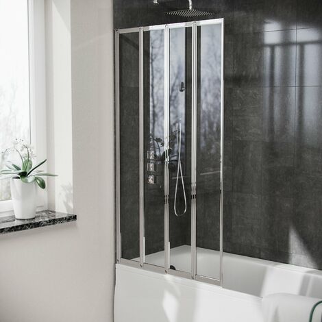 Parga 800 x 1400 mm 4 Fold Door Bath Shower Screen Chrome Frame