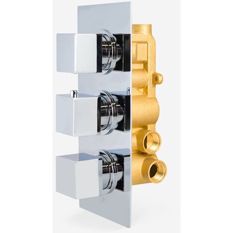 OLIVE 3 Dial 3 Outlet Concealed Thermostatic Shower - Square- Refined valve