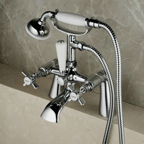 Edwardian Traditional Style Chrome Deck Mounted Bath Shower Mixer Tap ...