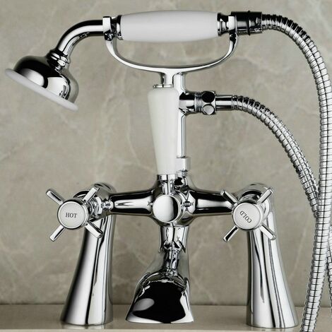 Edwardian Traditional Style Chrome Deck Mounted Bath Shower Mixer Tap ...