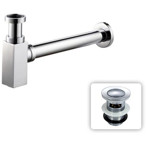 Chrome Square Bottle Trap & Outlet Pipe Bathroom Basin Sink Brass with ...