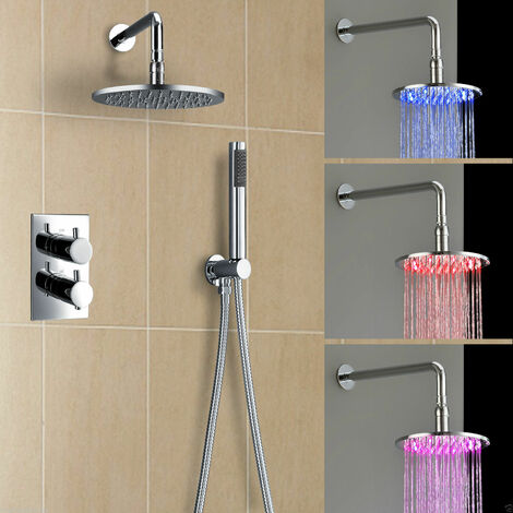 Violet Thermostatic 2 Dial 2 Way Round Set - Led Shower Head & Handset