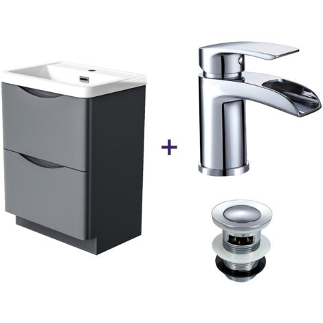 Merton Steel Grey Basin Vanity Unit Tap with Waste Set