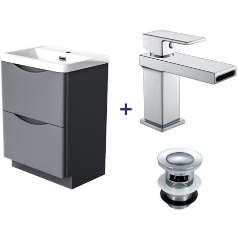 Merton Steel Grey Vanity Unit with Basin Tap & Waste Set