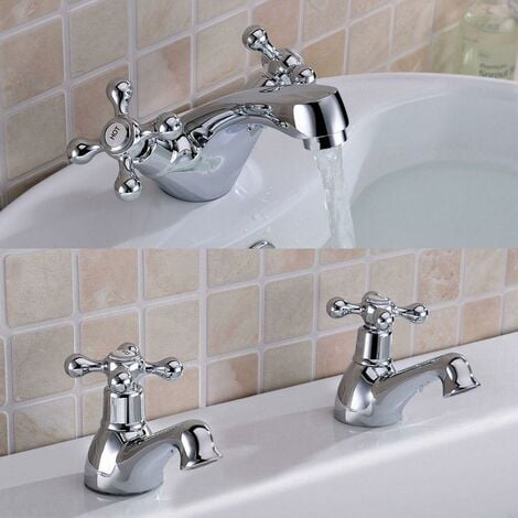Stafford Victorian Traditional Cross Head Chrome Twin Bath Filler Taps ...