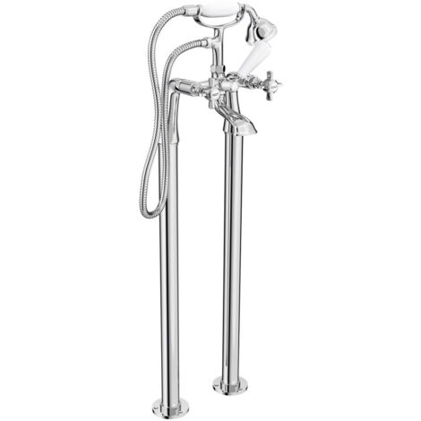 Edwardian Traditional Freestanding Chrome Bath Shower Mixer Tap With ...