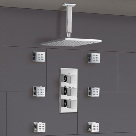 Rose Square Concealed Thermostatic Shower Mixer Set - Ceiling Head ...