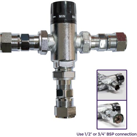 Bathroom Thermostatic Mixing Water Blending Valve - 22mm Inline TMV