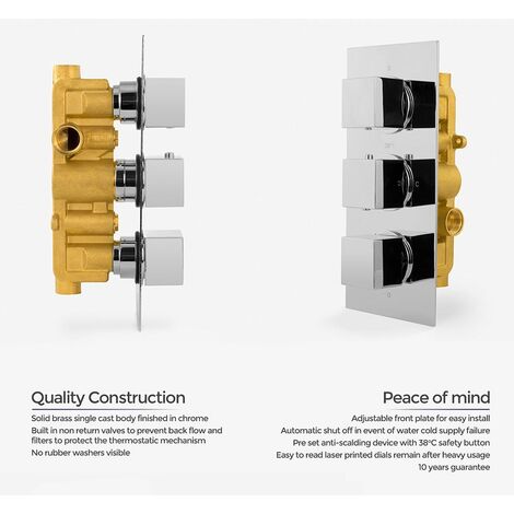 Cameo 3 Dial 2 Way Square Set - Shower Head & Handset