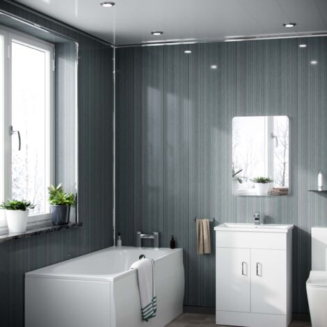 Grey Linen Gloss Cladding Modern PVC Panels Shower Wet Wall 2400 X 1000 ...