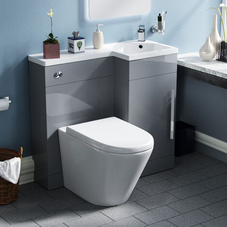 Ellen 900mm Grey Right Hand WC Basin Vanity and Toilet Unit Suite ...