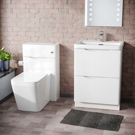 Merton 600 Freestanding White Vanity Cabinet, WC & Rimless Square BTW ...