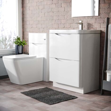 Merton 600 Freestanding White Vanity Cabinet, WC & Rimless Square BTW ...