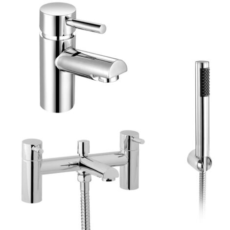 Contemporary Round Bridge Deck Mounted Bath Shower Mixer With Handset ...