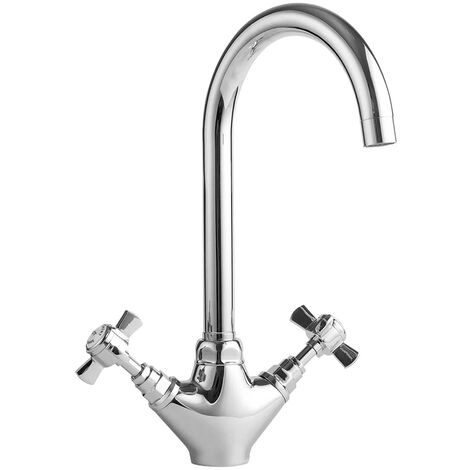 Contemporary Kitchen Cross Head Tap With 360 Swivel Curved Spout