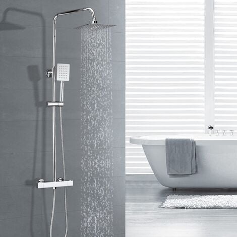 2-Way Square Chrome Exposed Thermostatic Shower Mixer Set Riser Rail ...