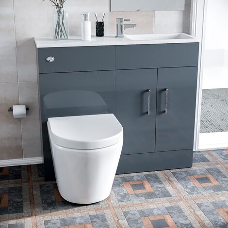 James 1000 Freestanding Grey Slimline Vanity, Basin WC Unit BTW Rimless ...