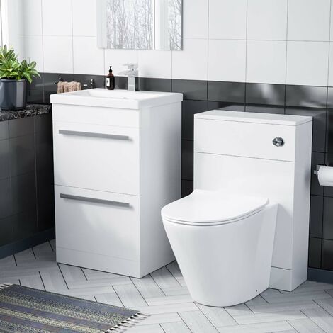1000 mm Basin 2 Drawer Vanity Cabinet and WC Toilet Pan Combo Suite Nanuya