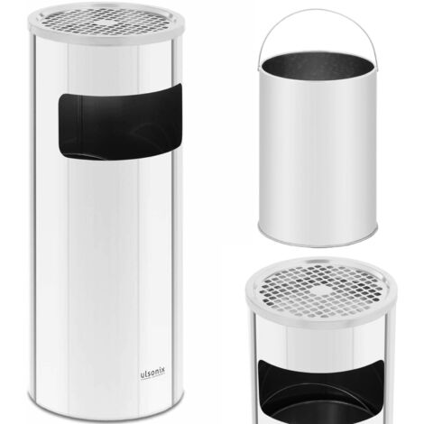 Abfalleimer Mülleimer rund mit Aschenbecher Edelstahl/Stahl Silbern 12 l