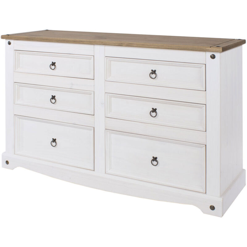 Commode 6 tiroirs 132x43x83 cm en pin blanc - SERGO