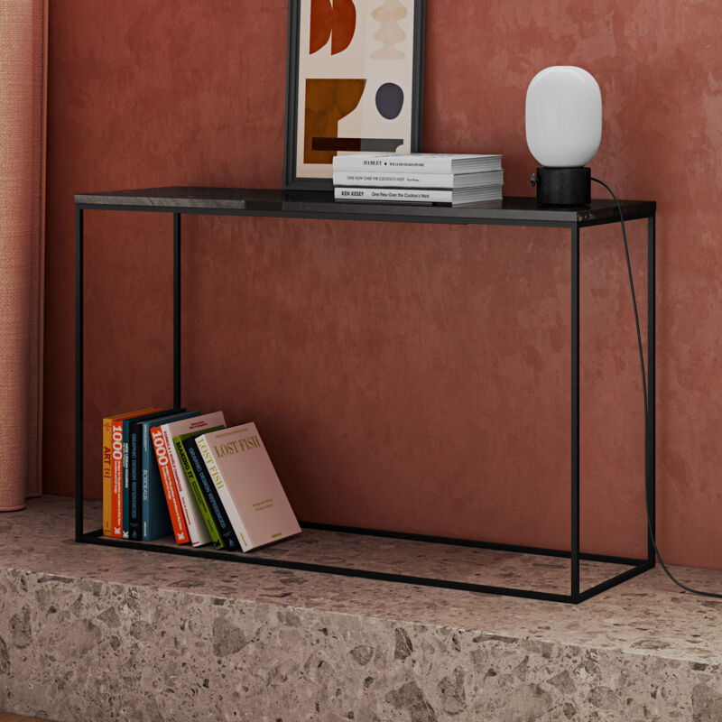 Console avec plateau en marbre noir et piétement noir - LYDIA