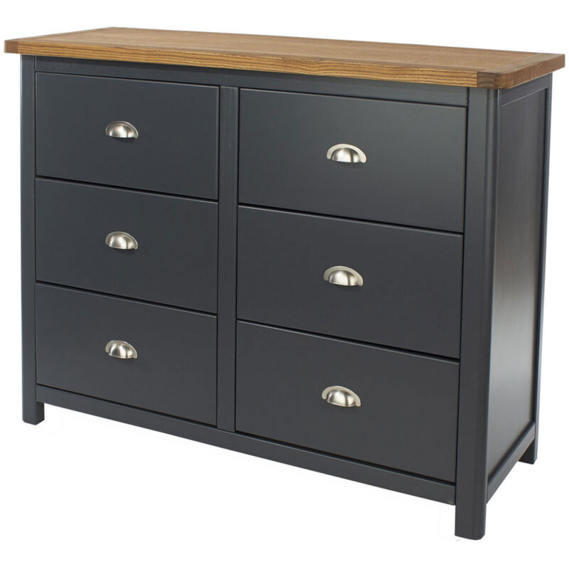 Commode 6 tiroirs 110x40x90 cm bleu nuit et naturel - BAKKA