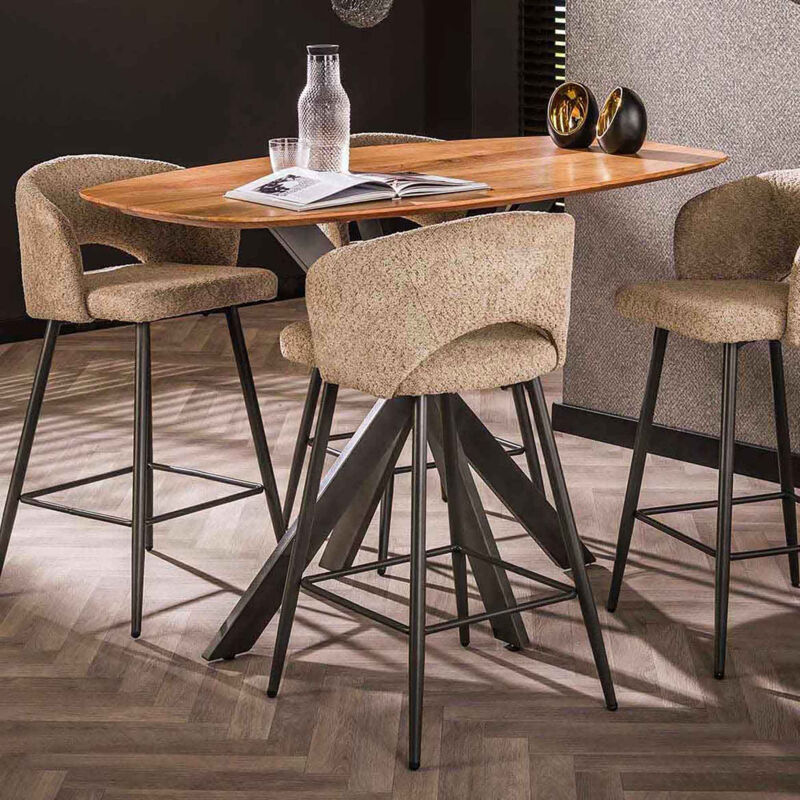 Table de bar 4 personnes 140x80x92 cm en acacia naturel et métal