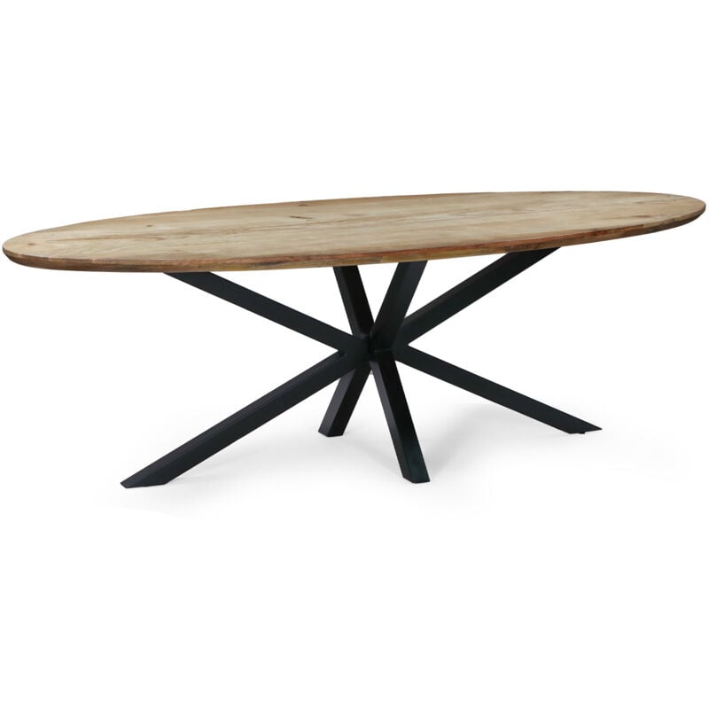 Table à manger ovale 240x100x76 cm en manguier naturel et métal noir