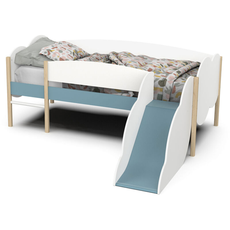 Lit enfant extensible 90x190/200 cm bleu et blanc - NUAGE