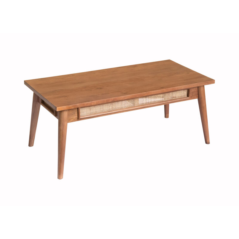 Table basse rectangle 110x55x45 cm en bois d'acacia et cannage - NORIA