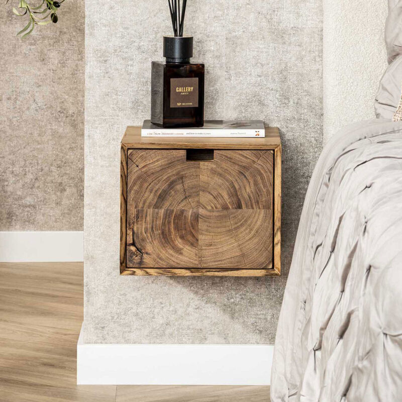 Chevet mural carré 1 tiroir 30x29x25 cm en acacia massif naturel