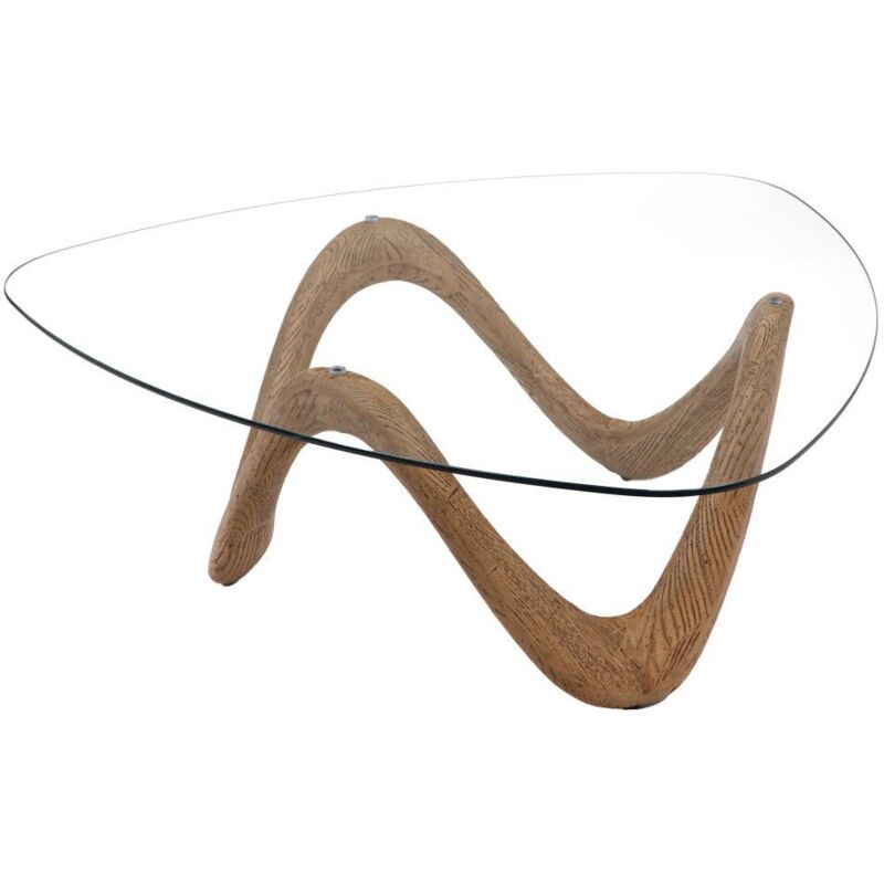 Table basse forme galet 106x106x40 cm en verre et chêne