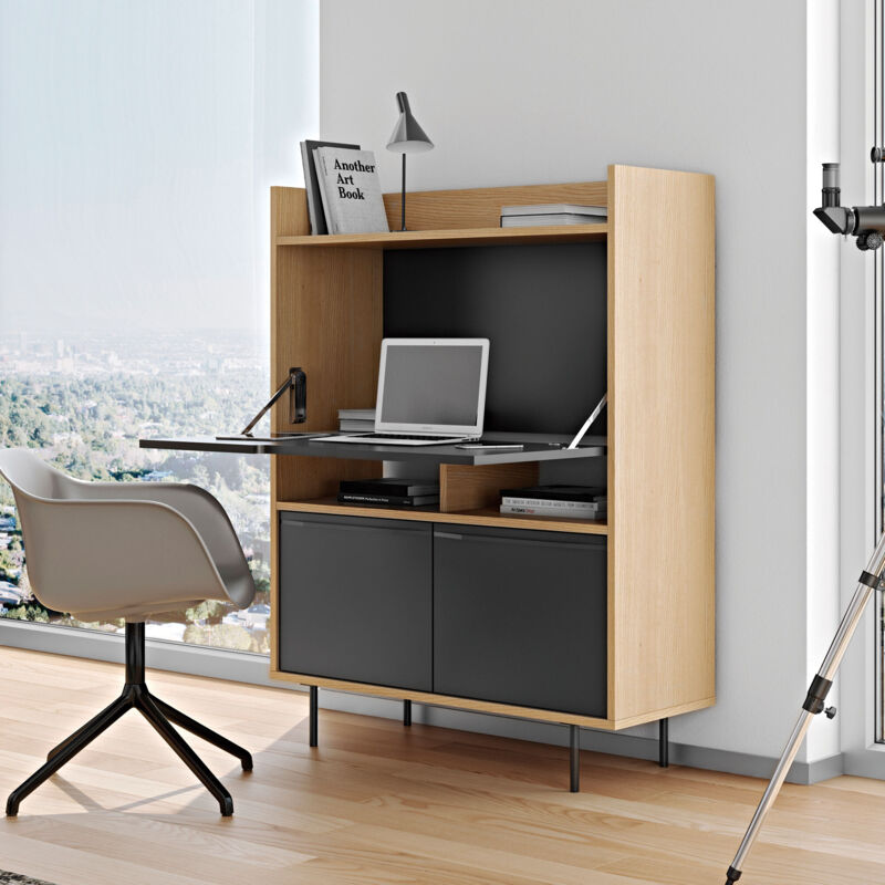 Bureau avec plateau rabattable 104x40x138 cm chêne et noir mat