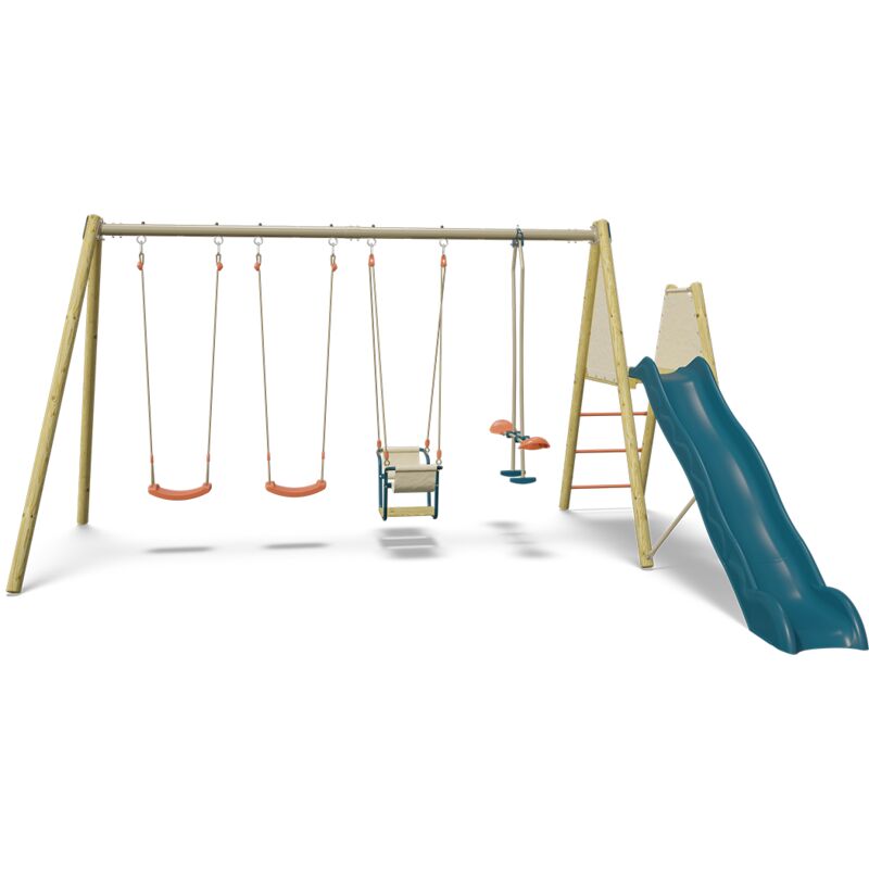 Portique 2,30 m, nacelle tissu, face-à-face, plateforme toboggan
