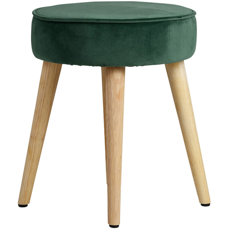 Pouf en velours vert et piètement bois - CASANOVA