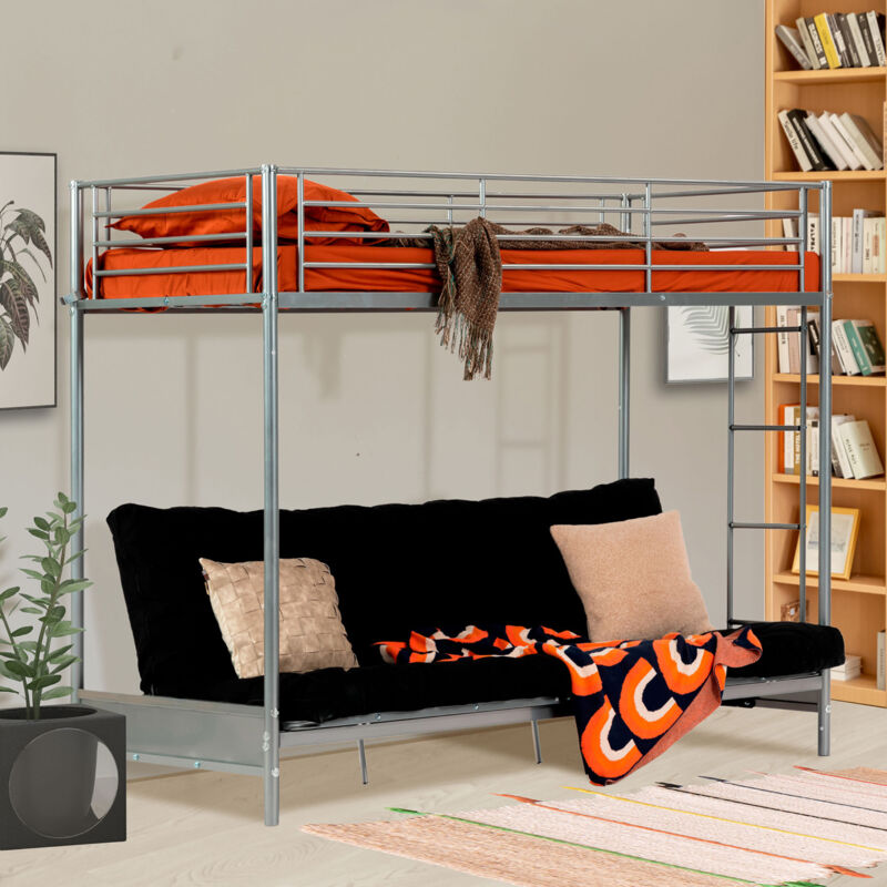 Lit superposé avec banquette convertible 90x190 cm en métal chromé