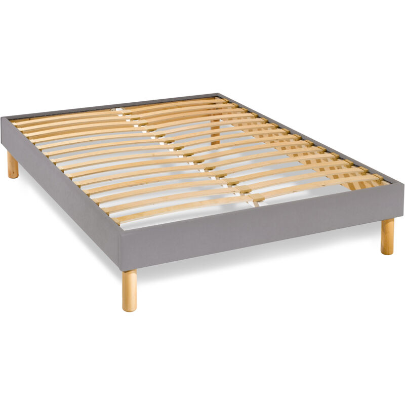 Sommier en Kit 14 lattes nues, coutil tissu coton 140x190cm, coloris grison