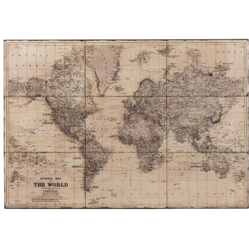 Planisphère ancien 127x89 cm en métal gris vieilli