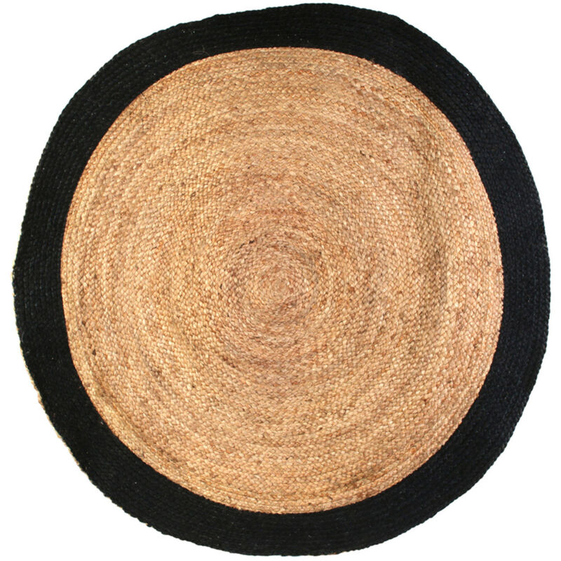 Tapis rond 120 cm en jute beige et noir