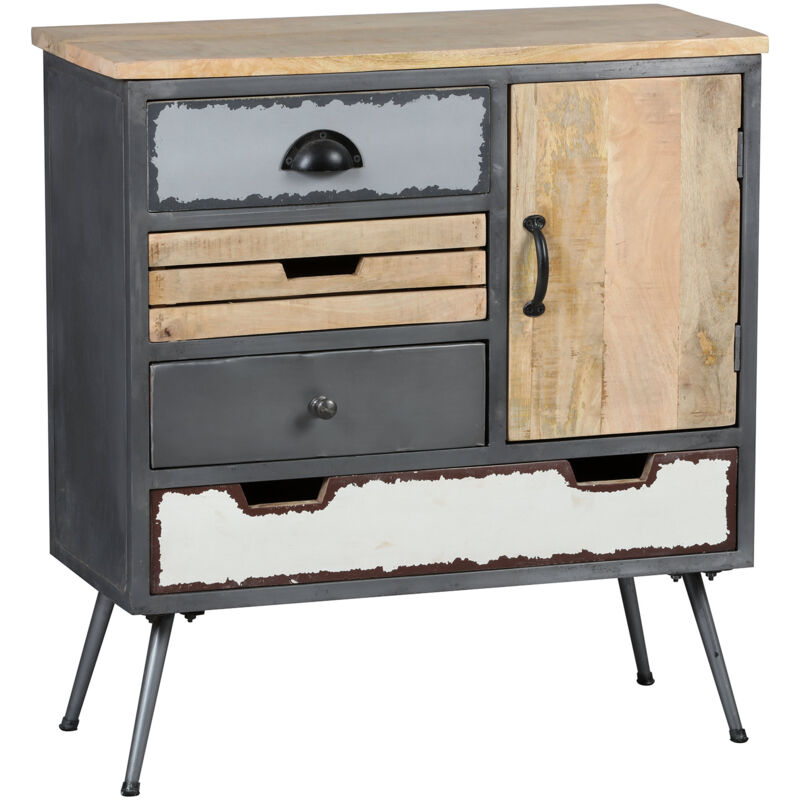 Cabinet 4 tiroirs 1 porte en acier et bois massif - TUDAL