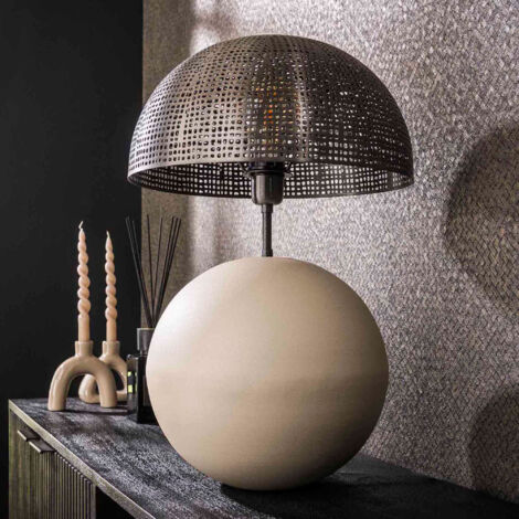 Lampe de chevet salon boule grise en terre cuite et metal 57cm ...