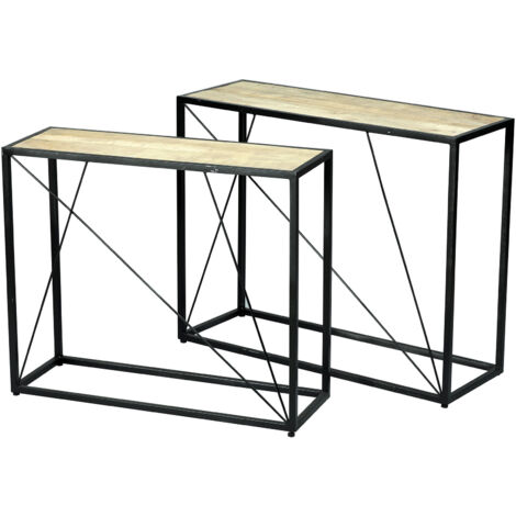 Lot de 2 consoles 100 et 90 cm en manguier et métal noir