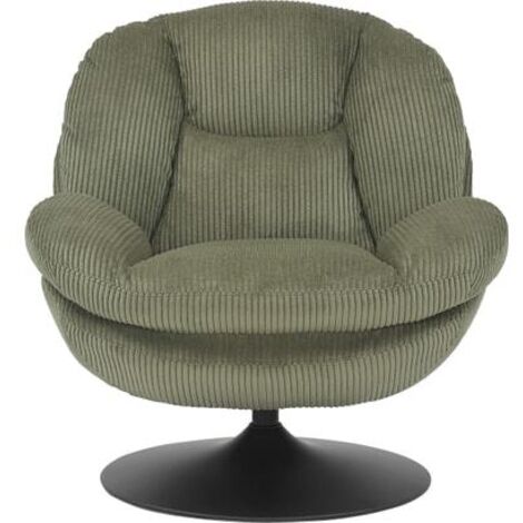 Fauteuil cosy pivotant 81x84x 84cm en velours côtelé vert olive - ORYO