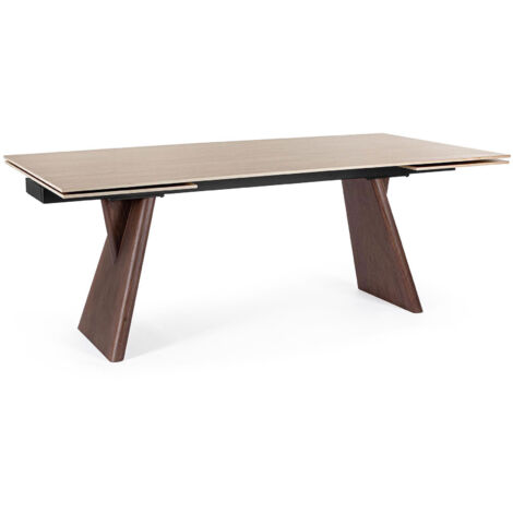 Table à manger extensible 200/300 cm en grès effet travertin et marron