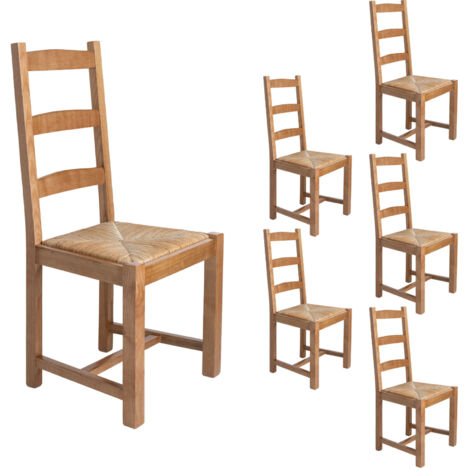 Lot de 6 chaises en hêtre chêne clair assise paille - ACHELET